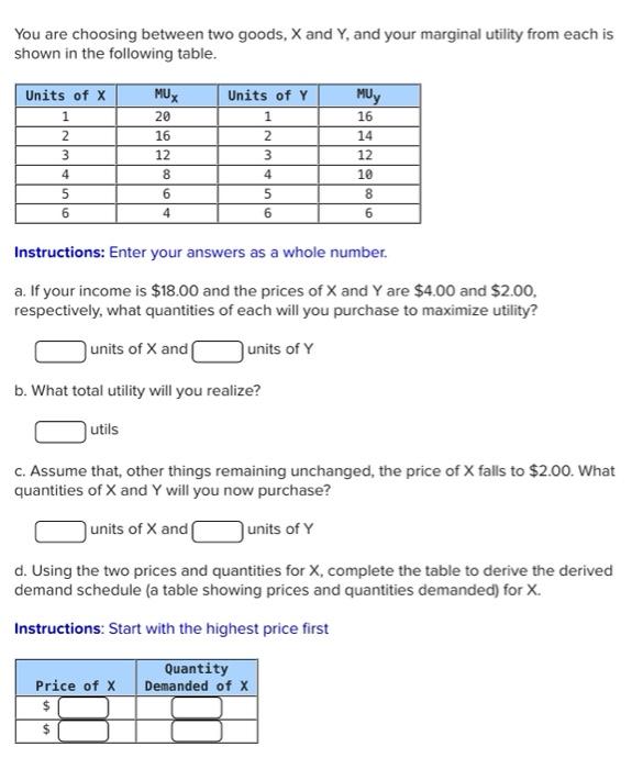 Solved You are choosing between two goods, X and Y, and your | Chegg.com