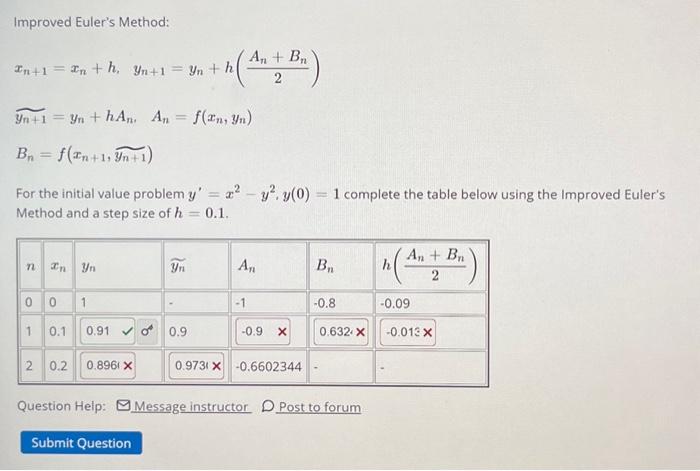 Improved Euler's Method: | Chegg.com