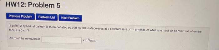 Solved HW12: Problem 5 Previous Probler Problem List Next | Chegg.com