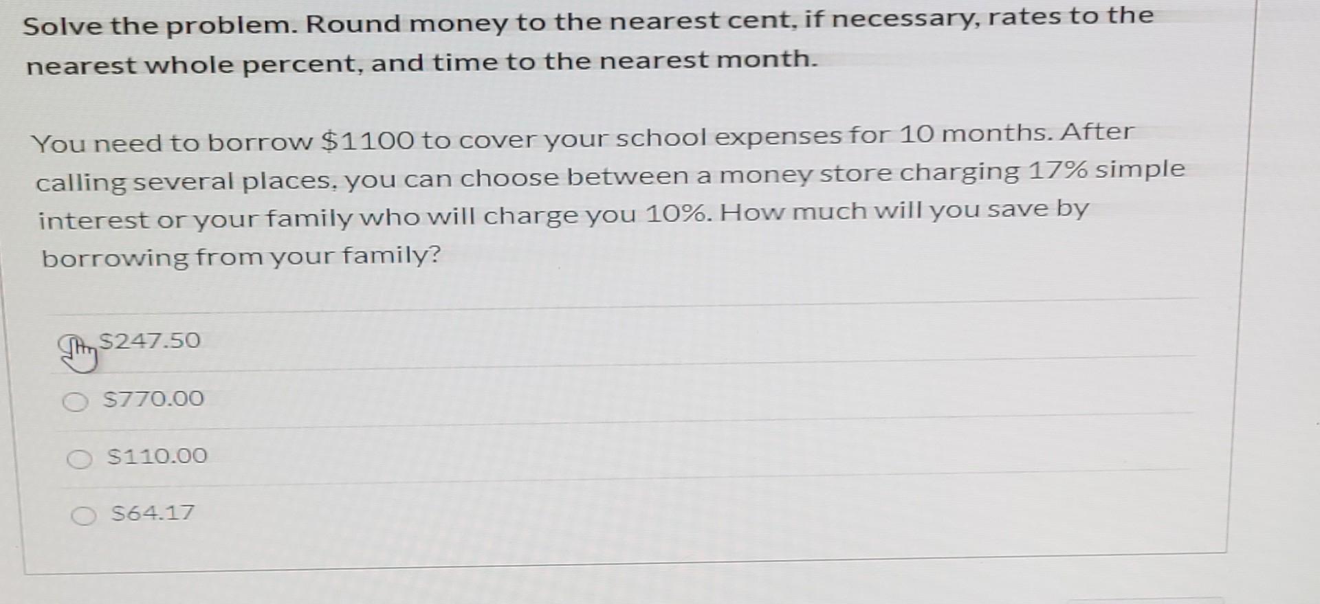 Solved Solve the problem. Round money to the nearest cent, | Chegg.com