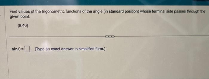 Solved Find values of the trigonometric functions of the | Chegg.com