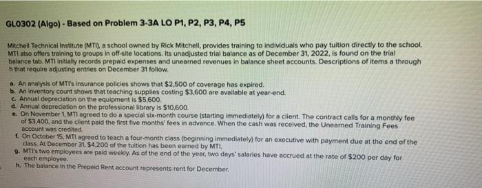 Solved GL0302 (Algo) - Based on Problem 3-3A LO P1, P2, P3, | Chegg.com