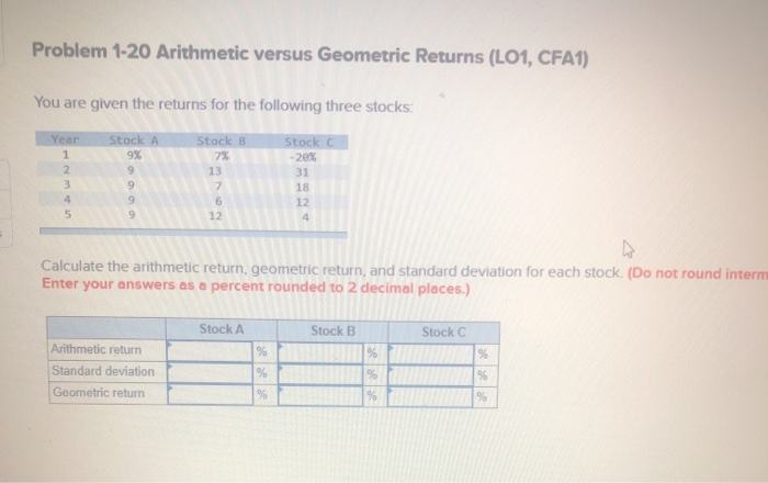 Solved Problem 1-20 Arithmetic versus Geometric Returns | Chegg.com