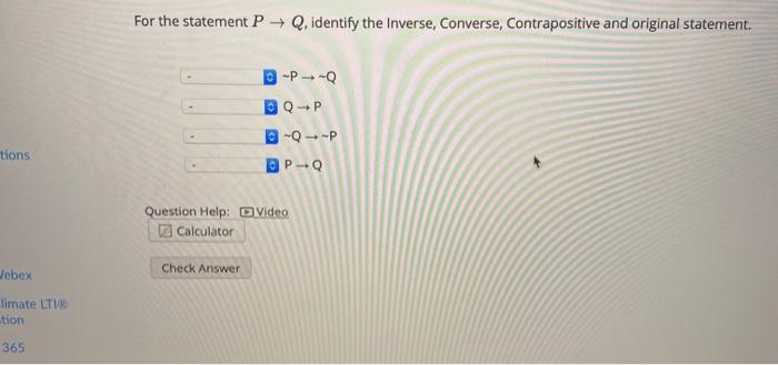 Solved For the statement P→ Q. identify the Inverse, | Chegg.com