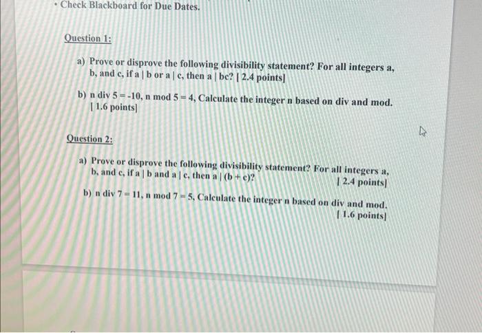 Solved a) Prove or disprove the following divisibility | Chegg.com
