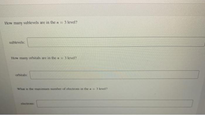 Solved How many sublevels are in the n = 3 level? sublevels: | Chegg.com