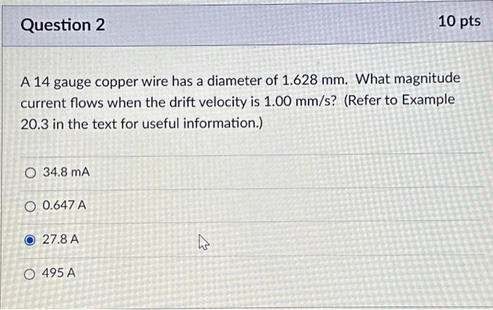 Solved Question 2 A 14 gauge copper wire has a diameter of | Chegg.com