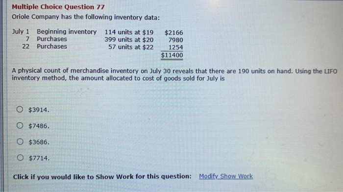 Solved Multiple Choice Question 77 Oriole Company has the | Chegg.com
