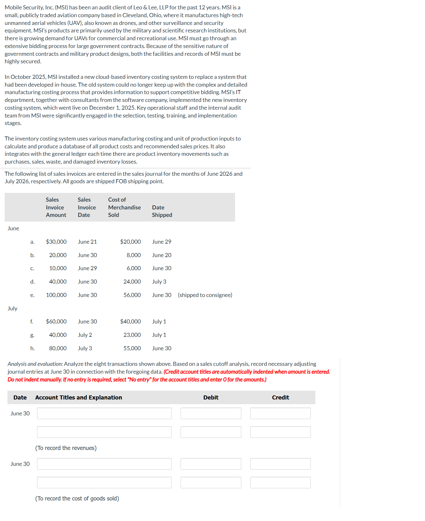 Solved Mobile Security, Inc. (MSI) ﻿has been an audit client | Chegg.com