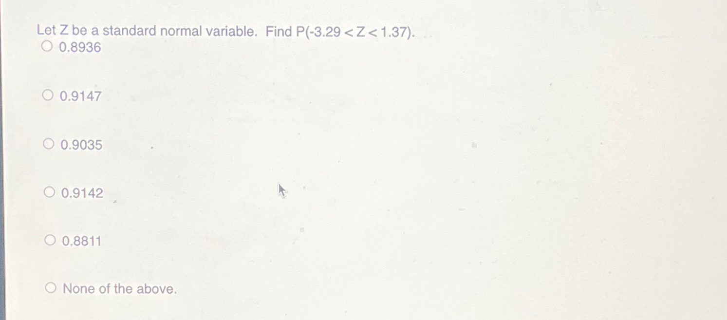 Let Z ﻿be a standard normal variable. Find | Chegg.com