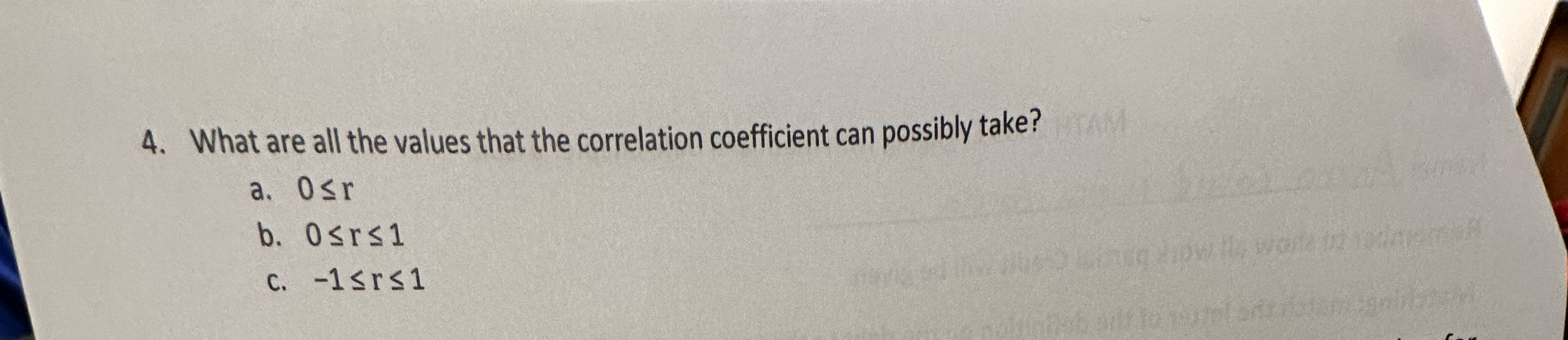 Solved What are all the values that the correlation | Chegg.com