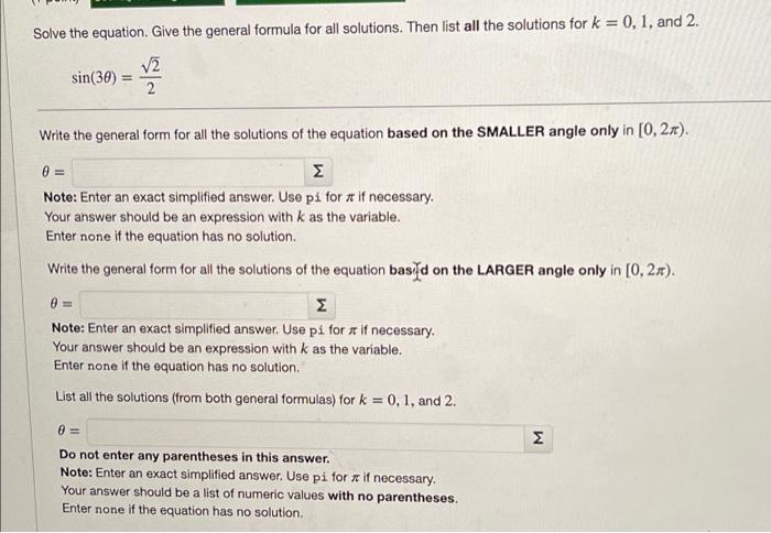 Solved Solve the equation. Give the general formula for all | Chegg.com