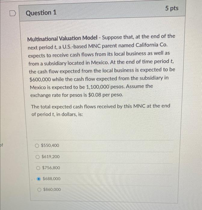 Solved Multinational Valuation Model - Suppose that, at the | Chegg.com