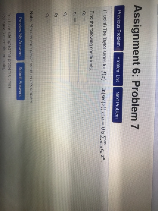 Solved Assignment 6 Problem 7 Previous Problem Problem List 0980
