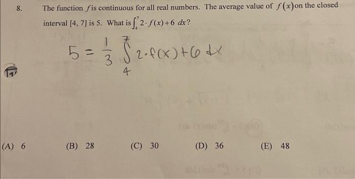 Solved 8. The function fis continuous for all real numbers. | Chegg.com