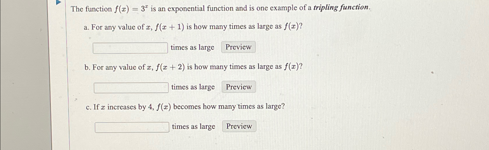 Solved The function f(x)=3x ﻿is an exponential function and | Chegg.com