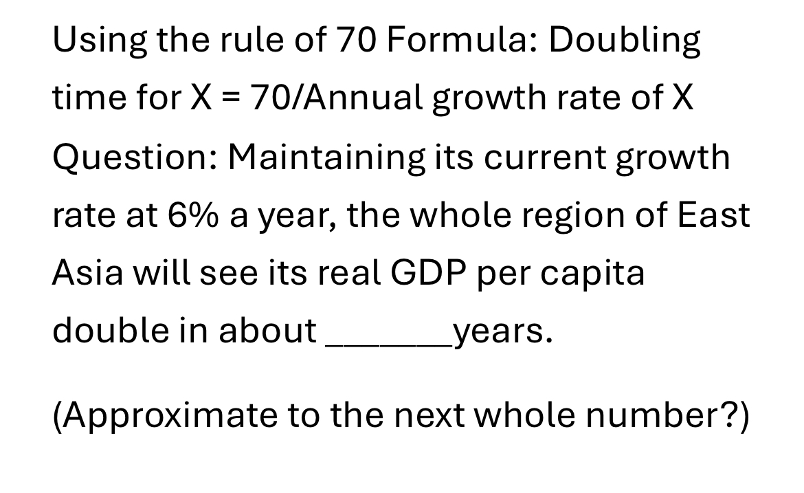 Solved Using the rule of 70 ﻿Formula: Doubling time for X | Chegg.com