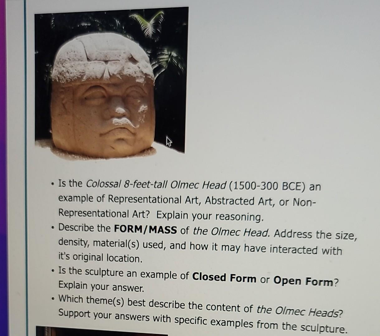 - Is the Colossal 8-feet-tall Olmec Head (1500-300 | Chegg.com