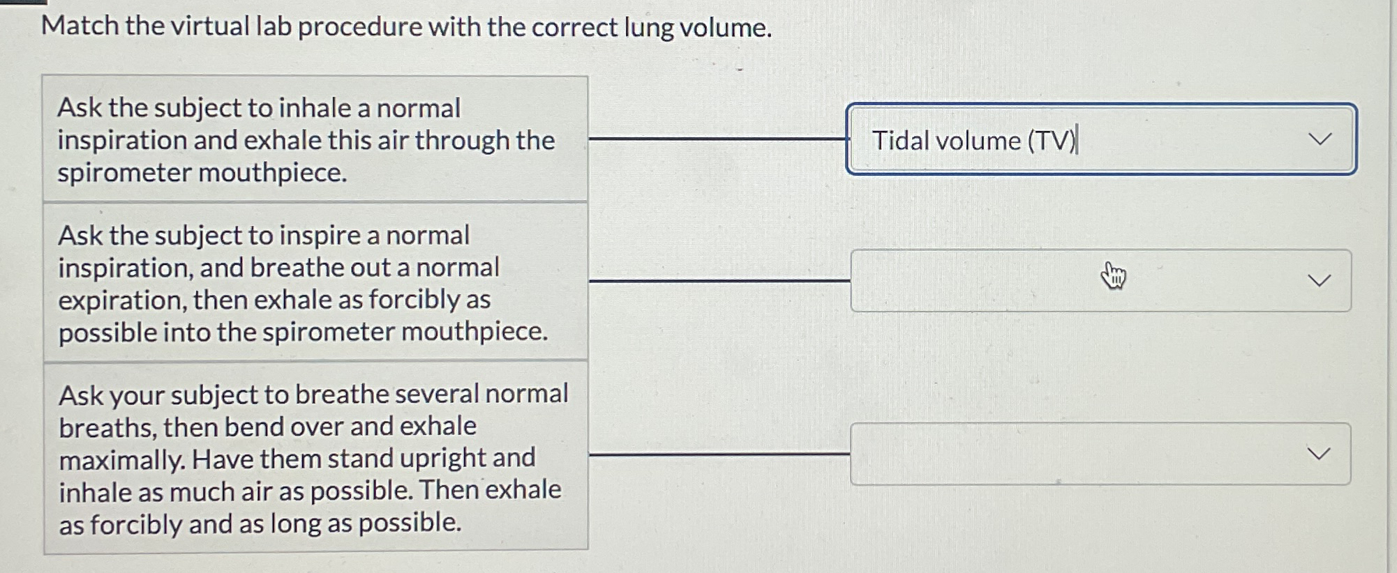 Solved Match the virtual lab procedure with the correct lung | Chegg.com