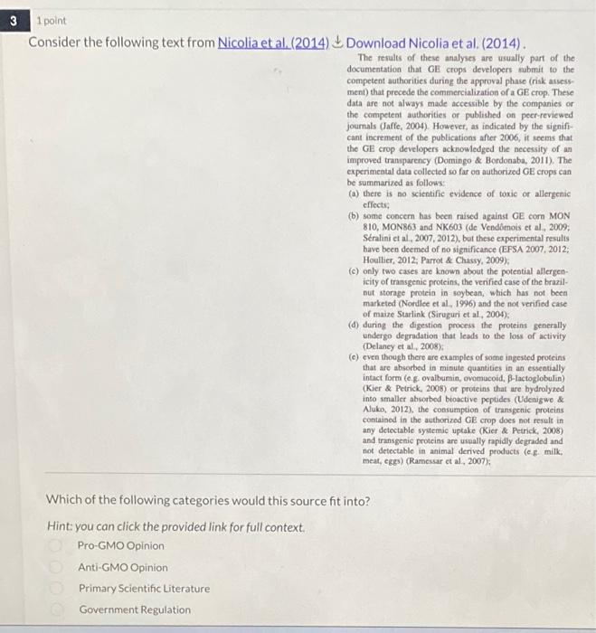 Solved Consider the following text from Nicolia et al. | Chegg.com