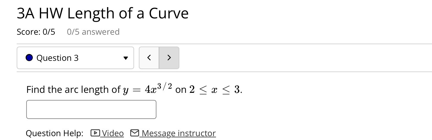 Solved 3A HW Length of a CurveScore: 0/50/5 ﻿answeredFind | Chegg.com
