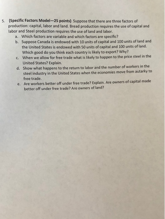 Solved 5. (Specific Factors Model-25 points) Suppose that | Chegg.com