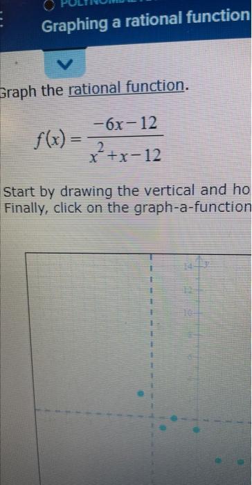Solved Graph the rational function. f(x)=x2+x−12−6x−12 Start | Chegg.com