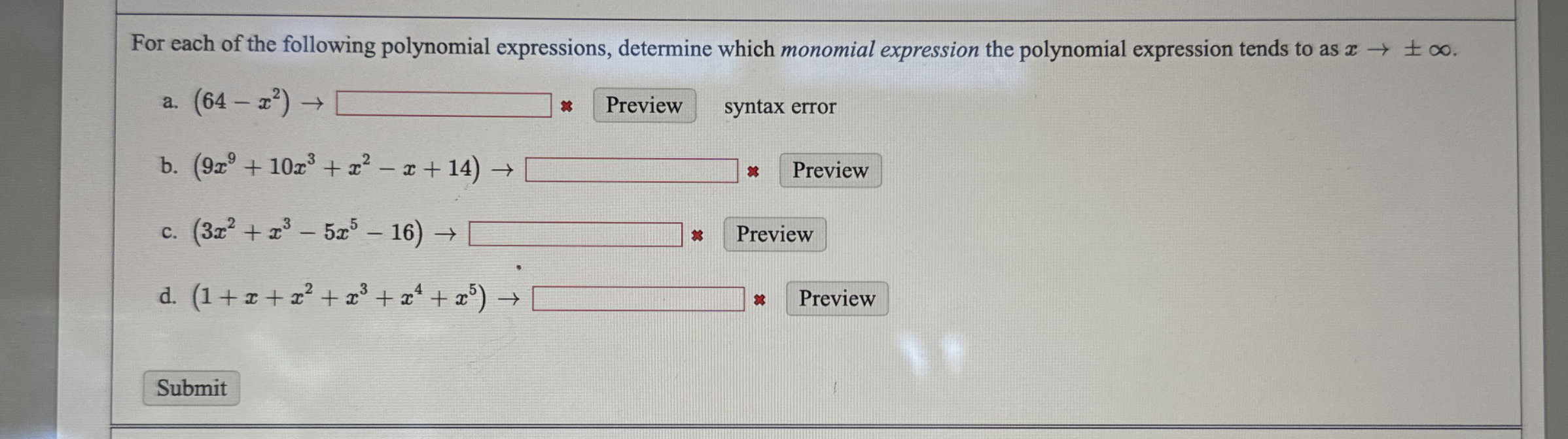 Solved For each of the following polynomial expressions, | Chegg.com