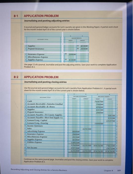 8-1 APPLICATION PROBLEM Journalizing and posting | Chegg.com