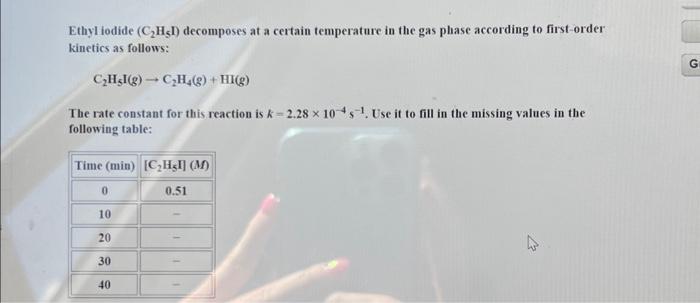 Solved Ethyl iodide (C2H5I) decomposes at a certain | Chegg.com
