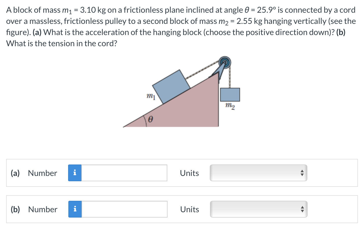 Solved A block of mass m1=3.10kg ﻿on a frictionless plane | Chegg.com