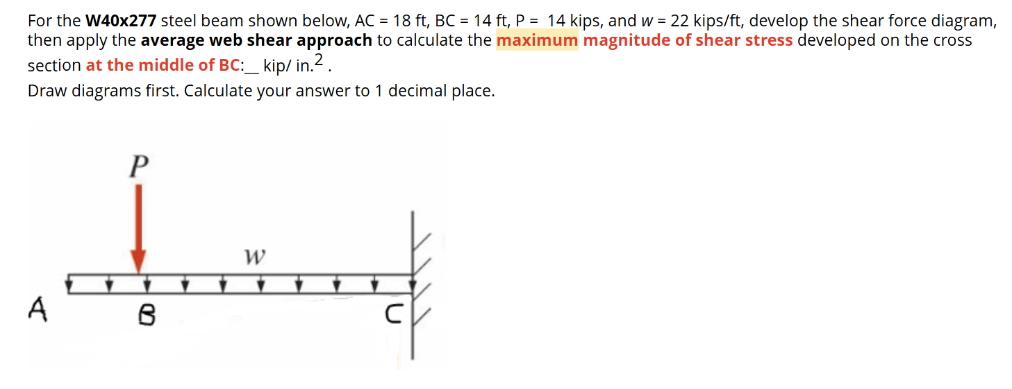 Solved For the W40x277 ﻿steel beam shown below, | Chegg.com