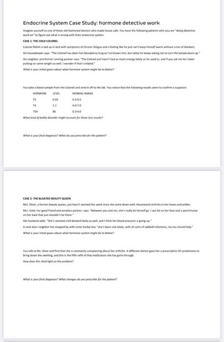 Solved Endocrine System Case Study: hormone detective work | Chegg.com