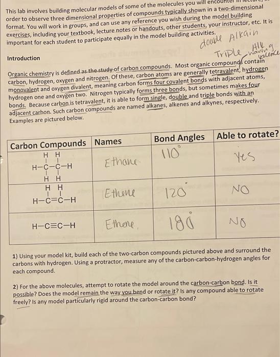 Solved This lab involves building molecular models of some | Chegg.com