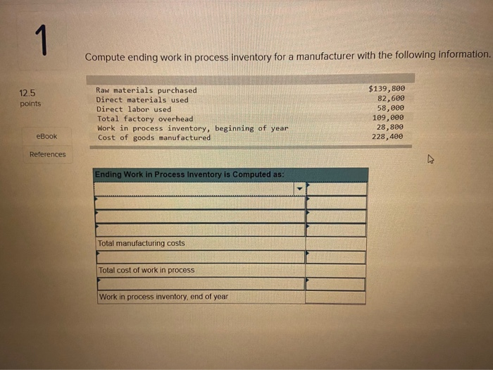 Solved 1 Compute ending work in process inventory for a | Chegg.com