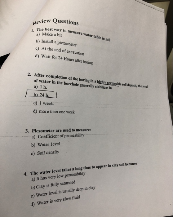 Solved Review Questions best way to measure water table in | Chegg.com