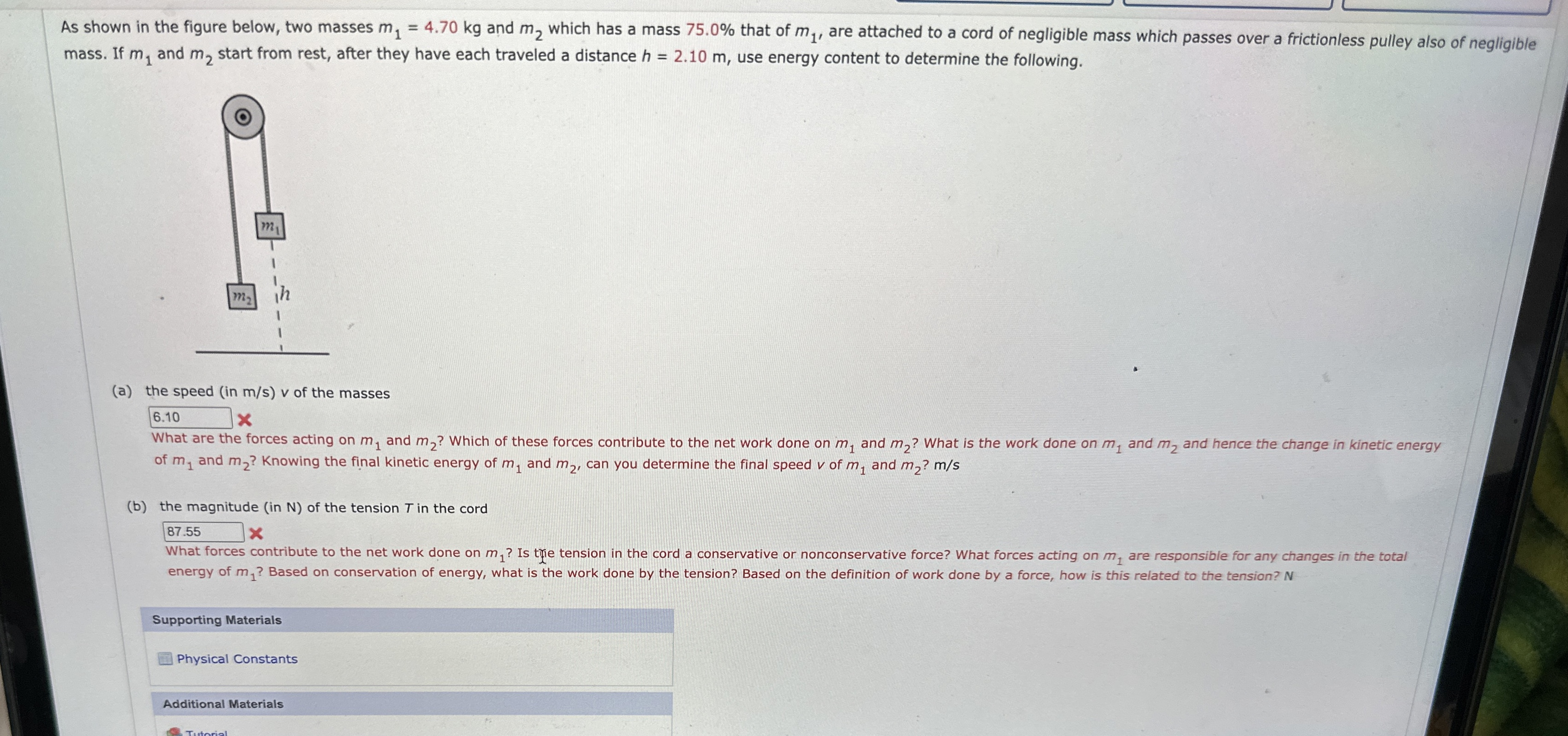 Solved As shown in the figure below, two masses m1=4.70kg | Chegg.com
