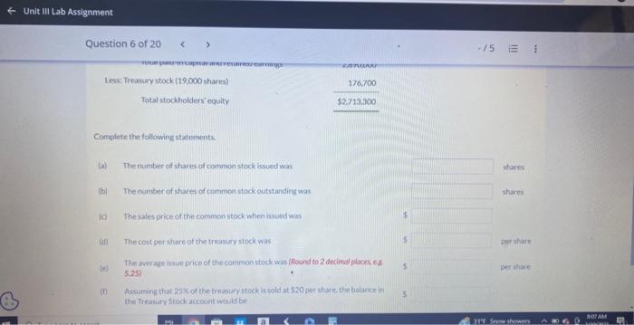 Solved 31. 2020:Unit III Lab Assignment Question 6 of 20 | Chegg.com