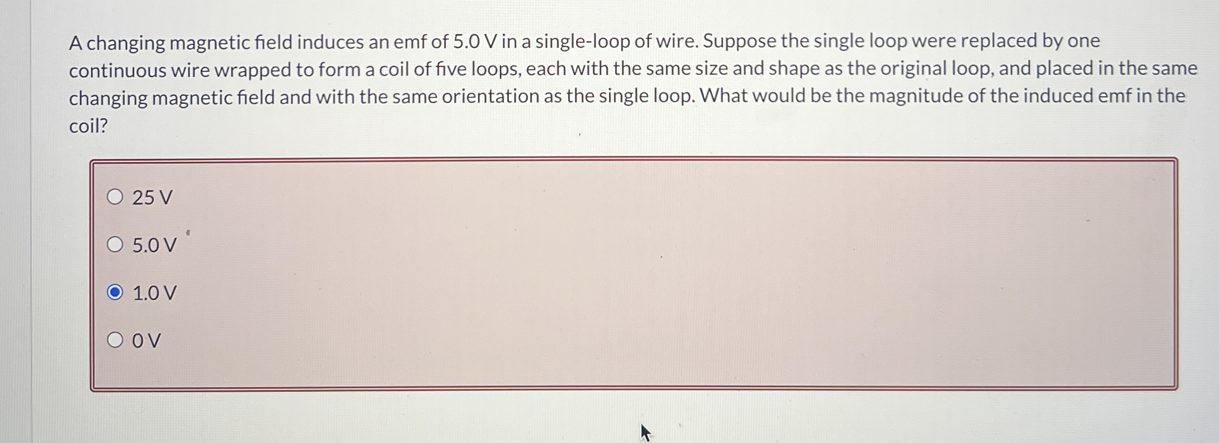 Solved A changing magnetic field induces an emf of 5.0 ﻿V in | Chegg.com