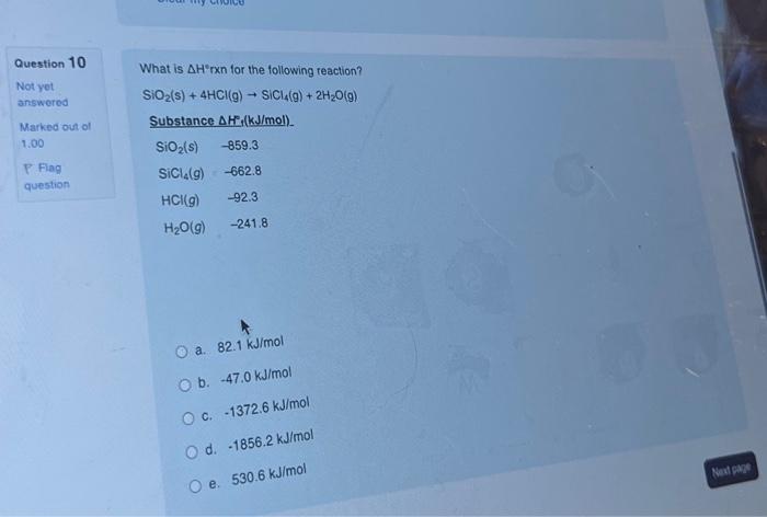 Solved What is ΔH∗ rxn for the following reaction? SiO2( | Chegg.com