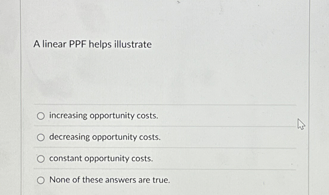 Solved A linear PPF helps illustrateincreasing opportunity | Chegg.com