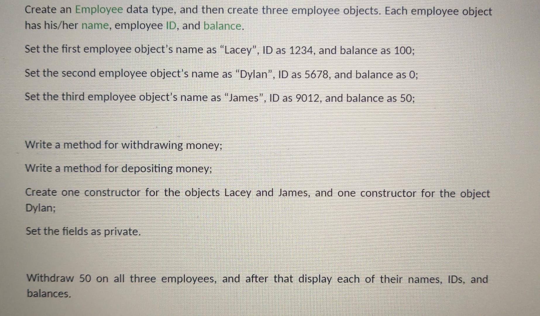 Solved Create an Employee data type, and then create three | Chegg.com
