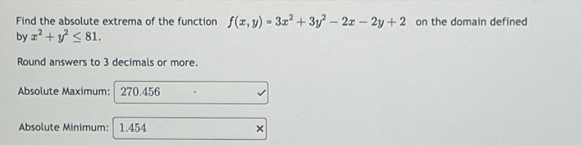 Solved Find the absolute extrema of the function | Chegg.com