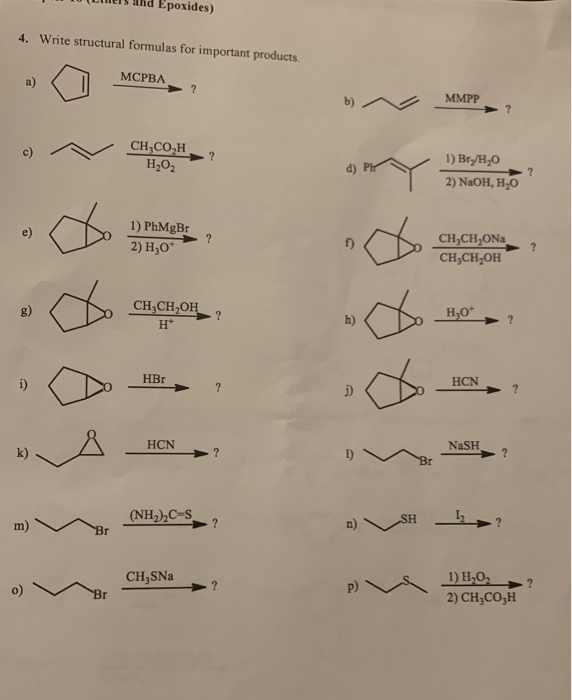 Solved Epoxides) 4. Write structural formulas for important | Chegg.com