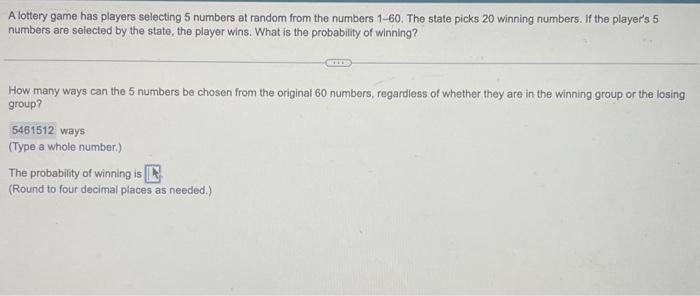 Solved A lottery game has players selecting 5 numbers at | Chegg.com