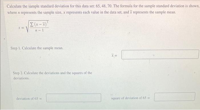 Solved Calculate the sample standard deviation for this data | Chegg.com