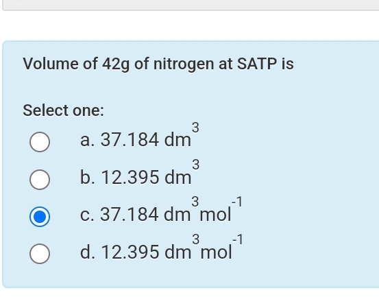 Solved Volume of 42g ﻿of nitrogen at SATP isSelect | Chegg.com