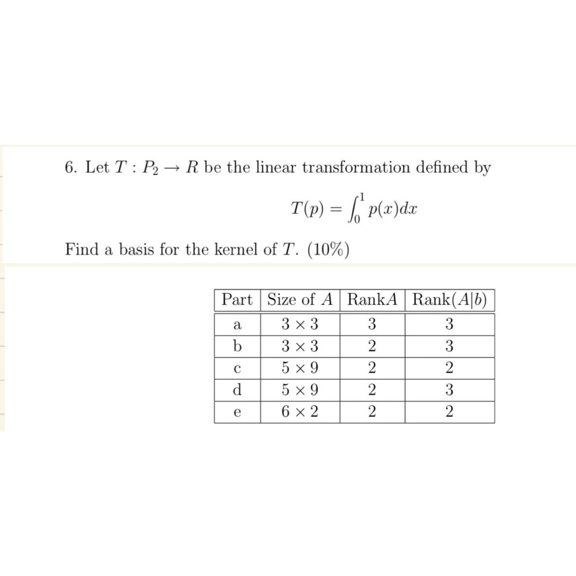 Solved Let T:P2→R ﻿be the linear transformation defined | Chegg.com