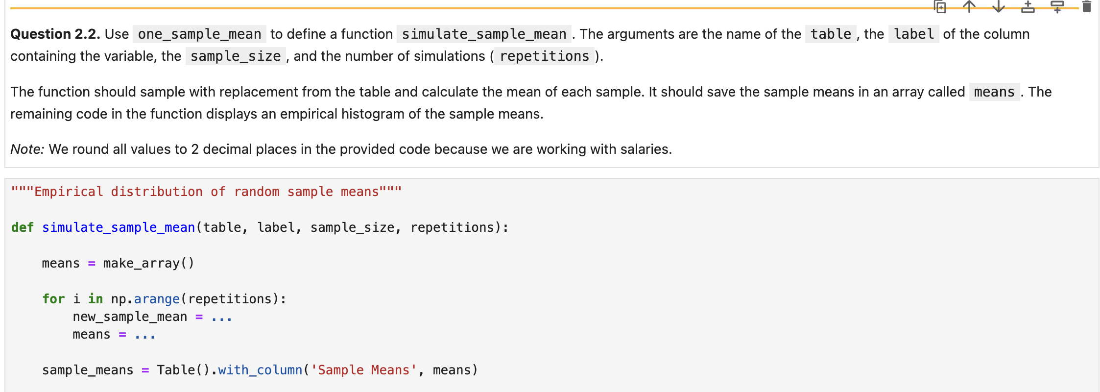 Solved Use one_sample_mean to define a function | Chegg.com