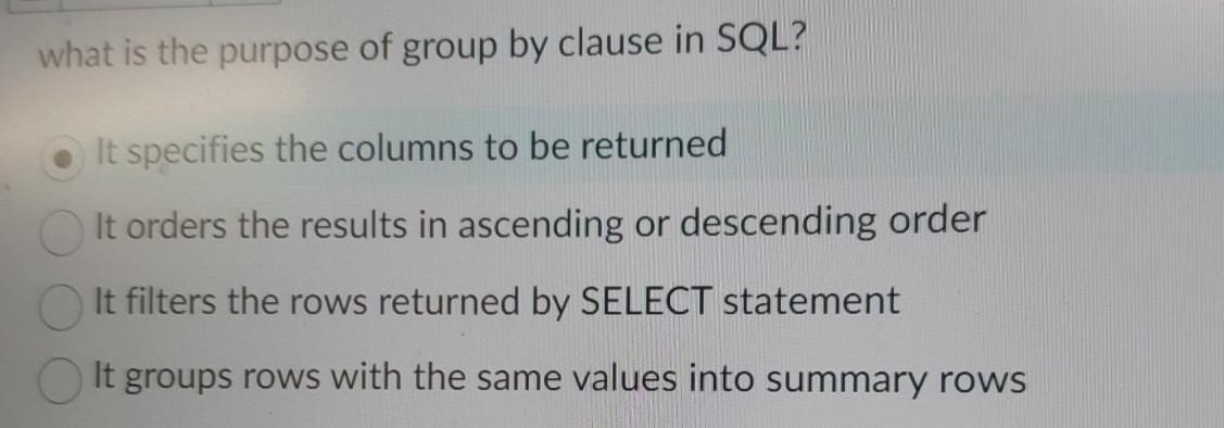 Solved what is the purpose of group by clause in SQL?It | Chegg.com